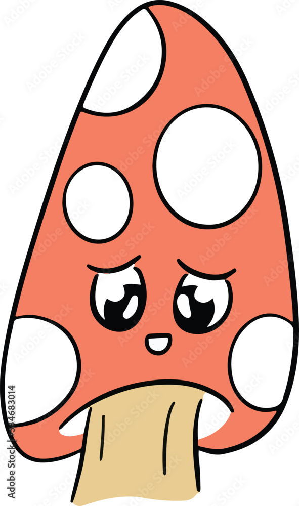 Cute Cartoon Toadstool Mushroom Cartoon Character Emoji Style Vector ...