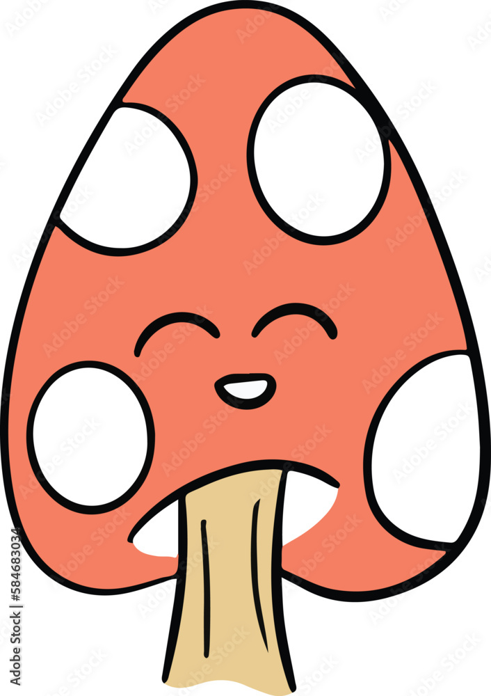 Cute Cartoon Toadstool Mushroom Cartoon Character Emoji Style Vector ...
