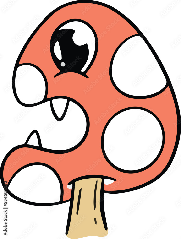 Cute Cartoon Toadstool Mushroom Cartoon Character Emoji Style Vector ...
