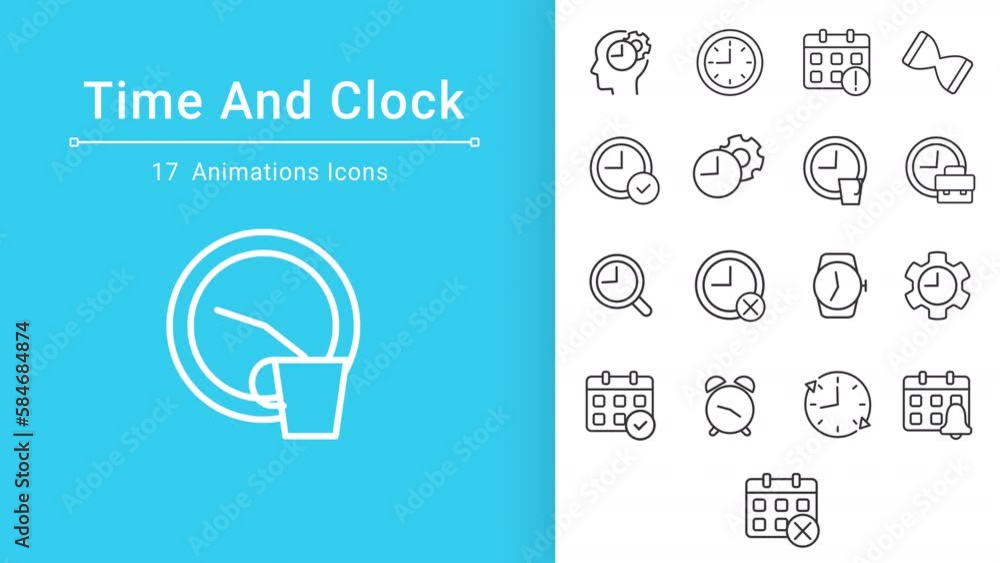 Animated time and clock linear icon. Clock dial. Wait-animation ...