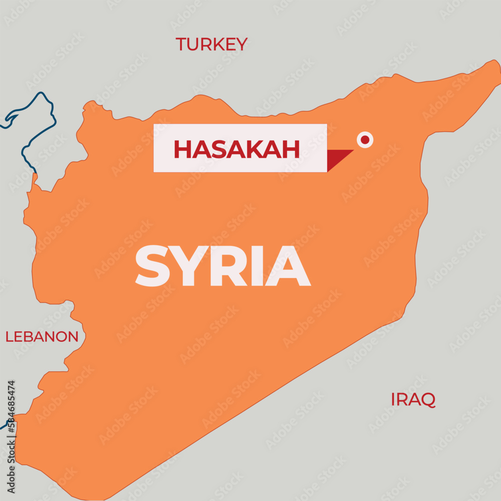 Map of Syria showing Al-Hasakah, Target of United States missile ...