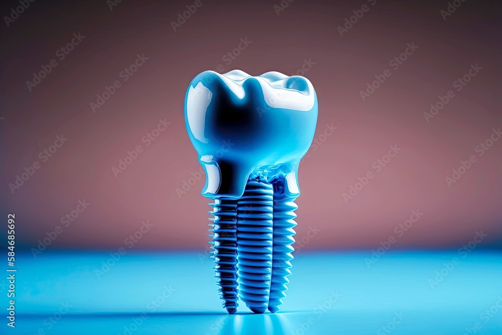 Cast of single molar tooth with screw for dental implantology, created ...