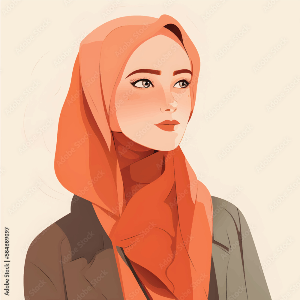Hijab girl Illustrations: Flat Cartoon Style Depicting Modestly Dressed ...