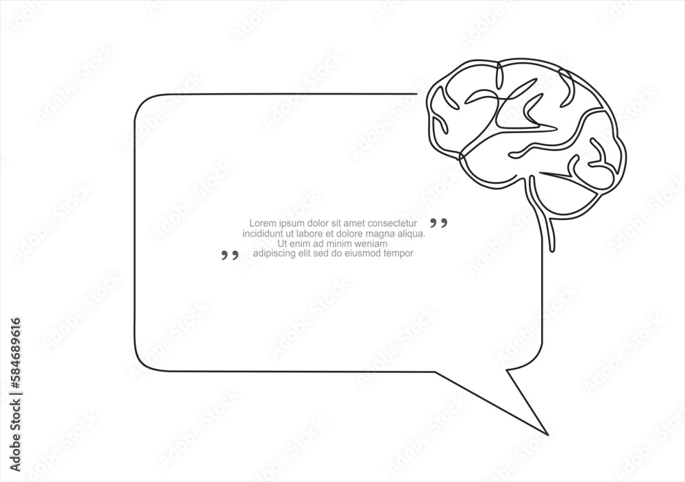 Continuous one line drawing of human brain and speech bubble. Trendy ...