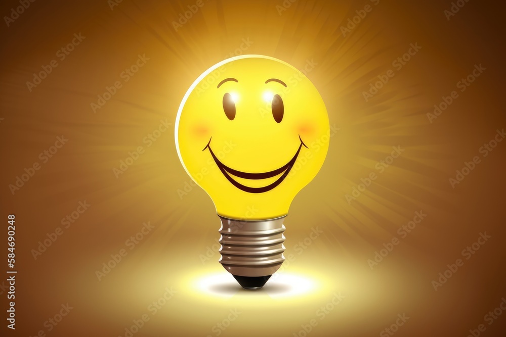 ภาพประกอบสต็อก Smiling Light Bulb - Cartoon Illustration ภาพ | Adobe Stock