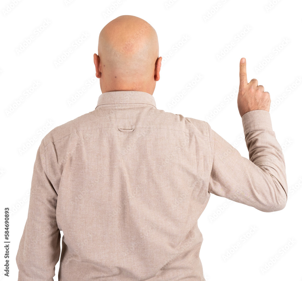 Transparent png image caucasian bald man back view of pointing finger ...