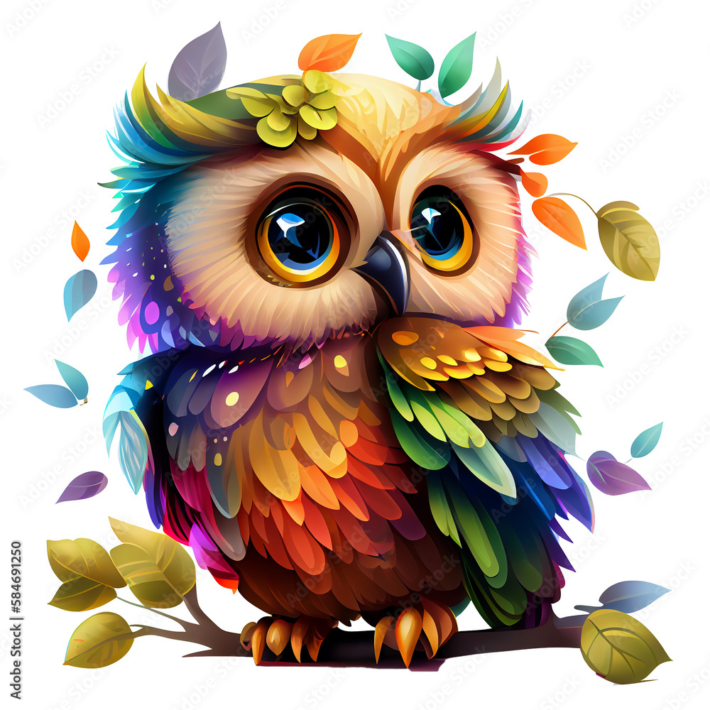 Colorful Baby owl illustration clipart, owl png, transparent background Generative Ai Stock ...