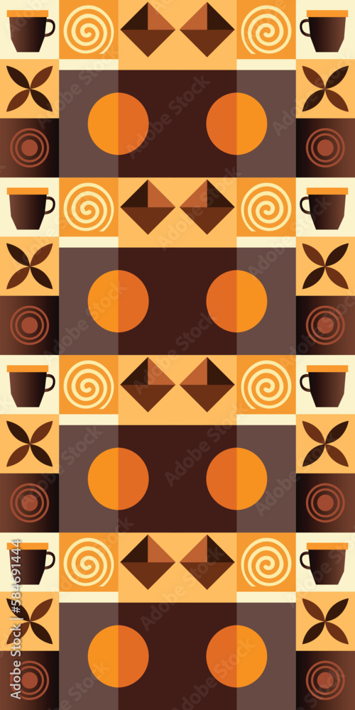 Drawings on the theme of coffee with simple geometric shapes. Seamless ...