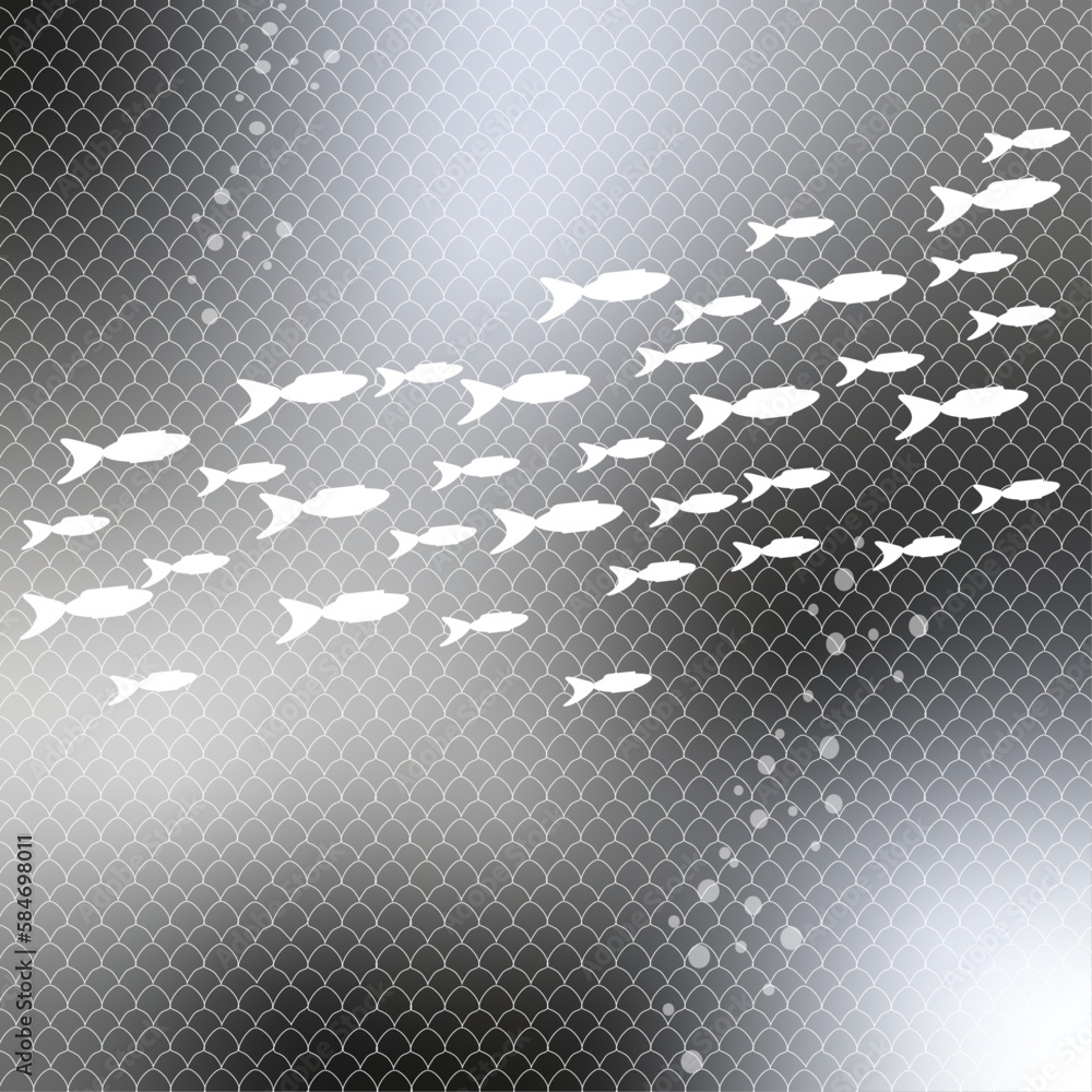 Mermaid or fish skin with scale pattern. Silver background with white ...