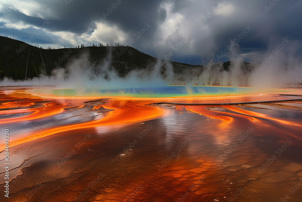 Grand prismatic spring, one of the largest hot springs Stock ...