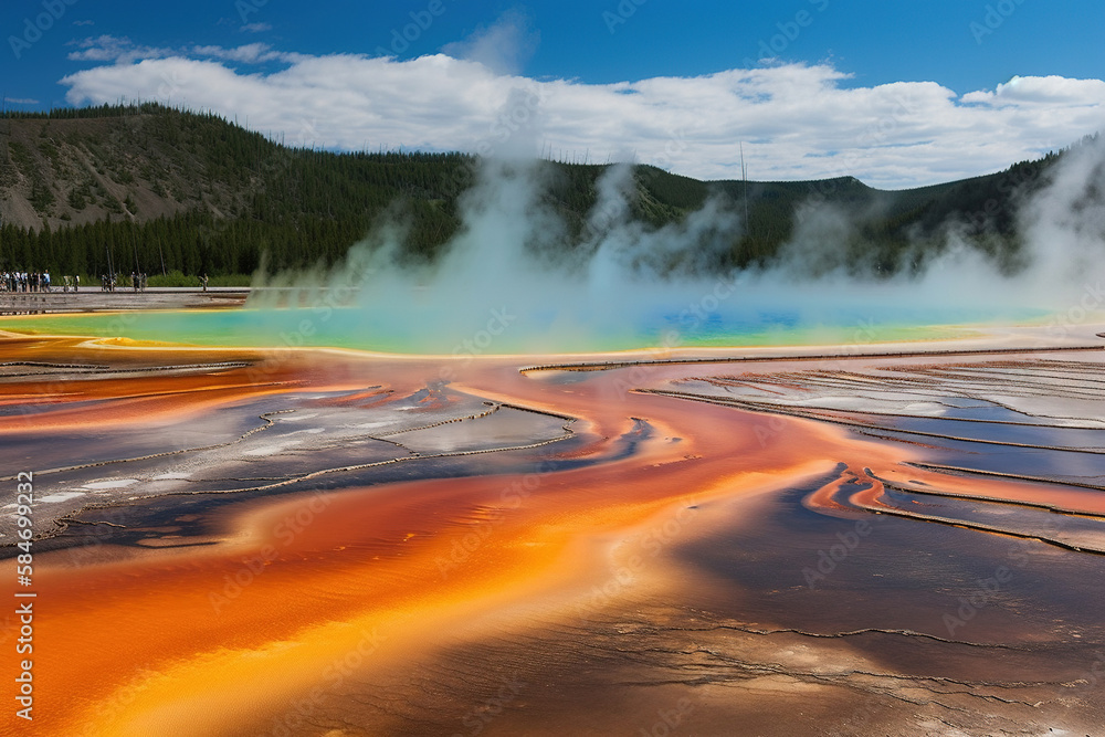 Colorful hot spring landscape scenic Stock Illustration | Adobe Stock