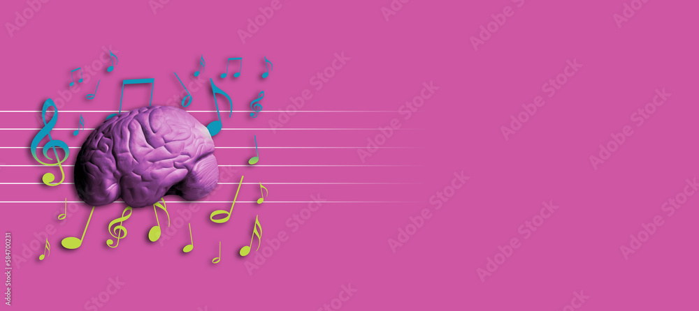 human brain and music notes backdrop Stock Illustration | Adobe Stock