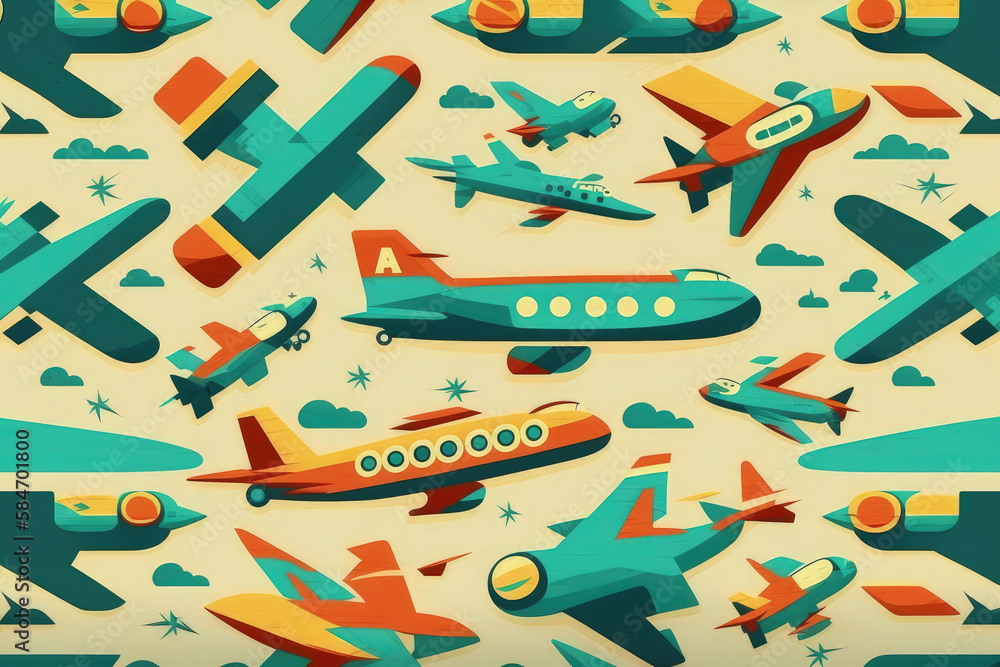 Beautiful cartoon airplane, flat style, AI generated Stock Illustration ...