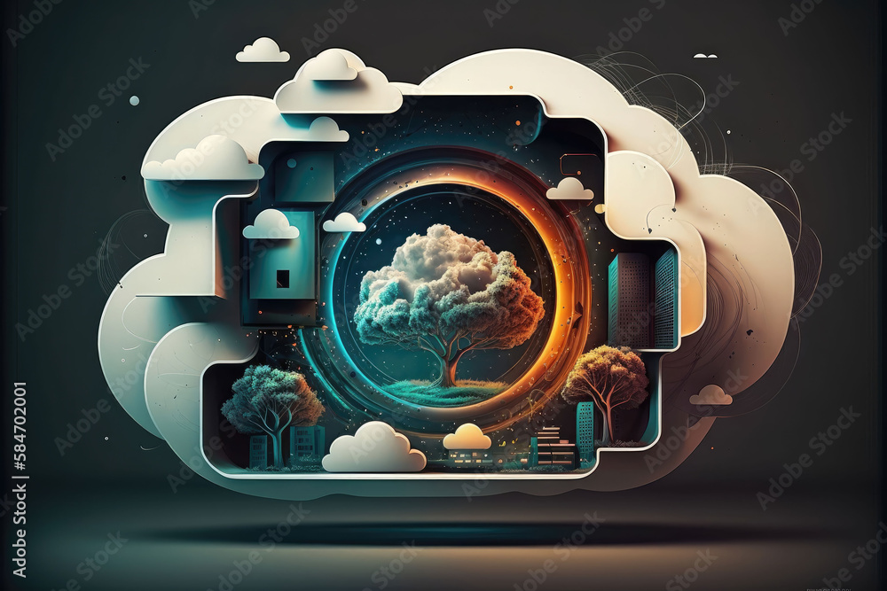 3D cloud, big data cloud model, AI generation Stock Illustration ...