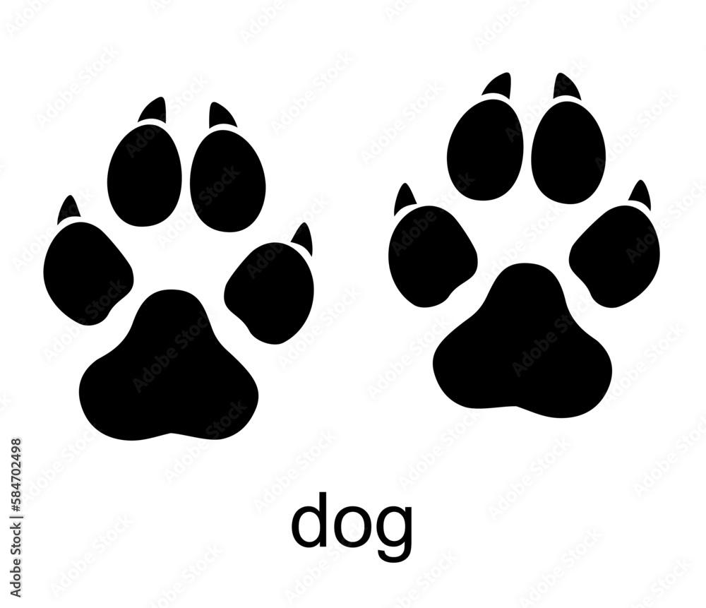 Dog footprint. Dog stamp. Foot print track icons vector set. Black and ...