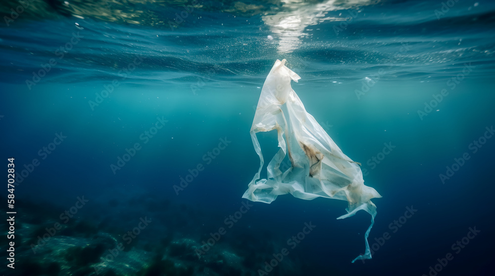 Plastic pollution in ocean. Problem plastic bottles and microplastics ...