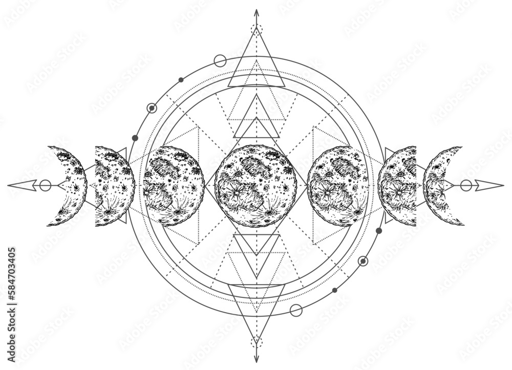 Modern magic witchcraft card with moon phases. Pagan moon symbol ...