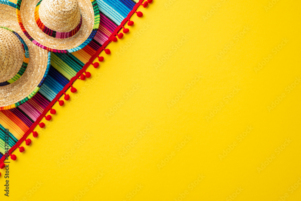 Mexican traditional costume concept. Top view photo of sombrero hats ...