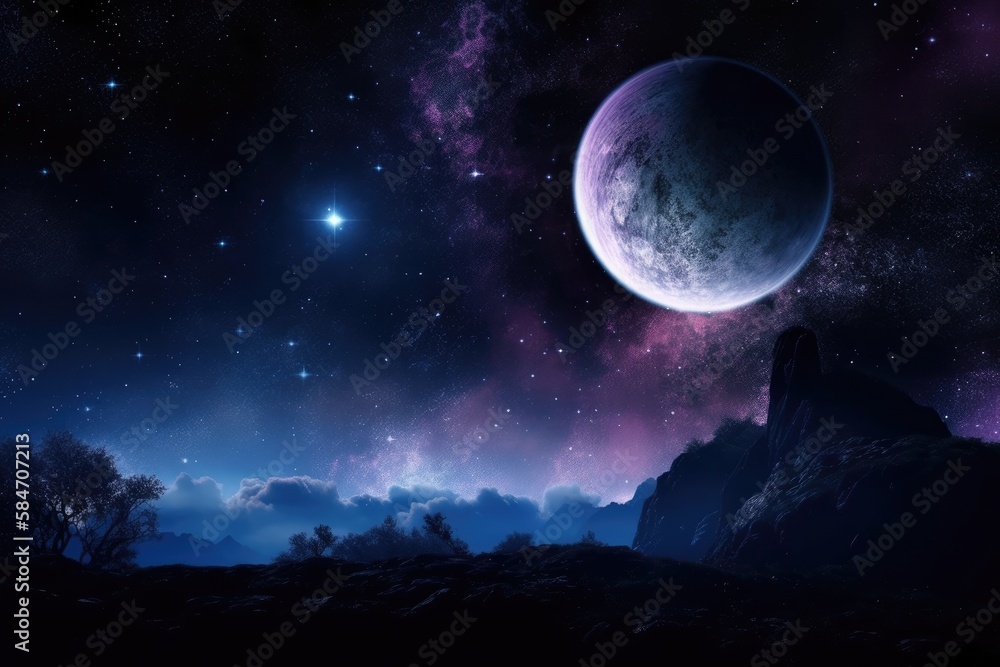 Moon and starry night sky in space. Generative AI Stock Illustration | Adobe Stock