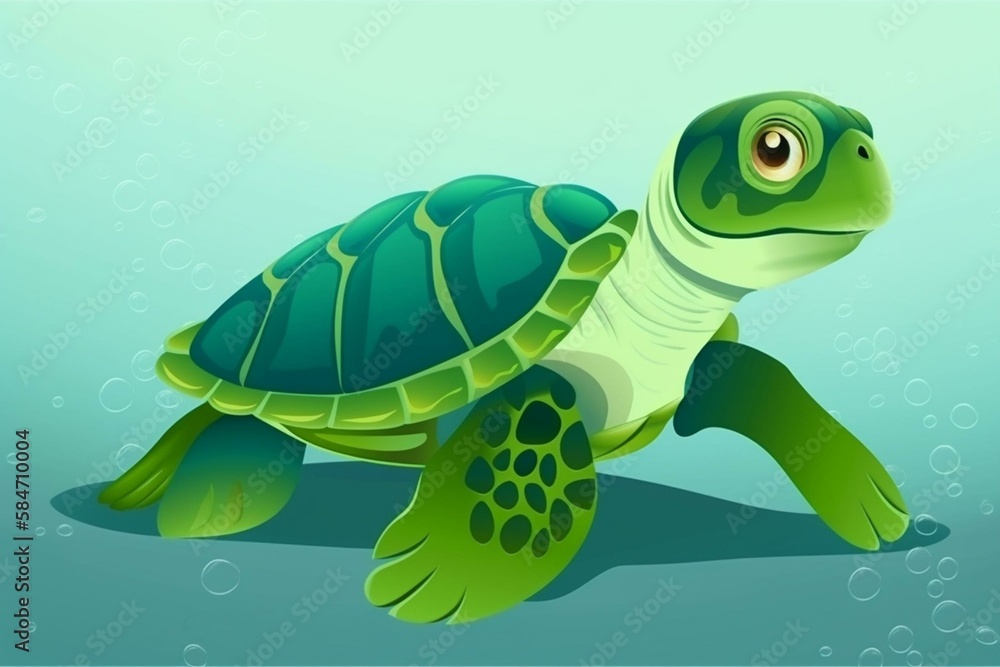 Cute Cartoon Sea Turtle. Generative AI Stock Illustration | Adobe Stock