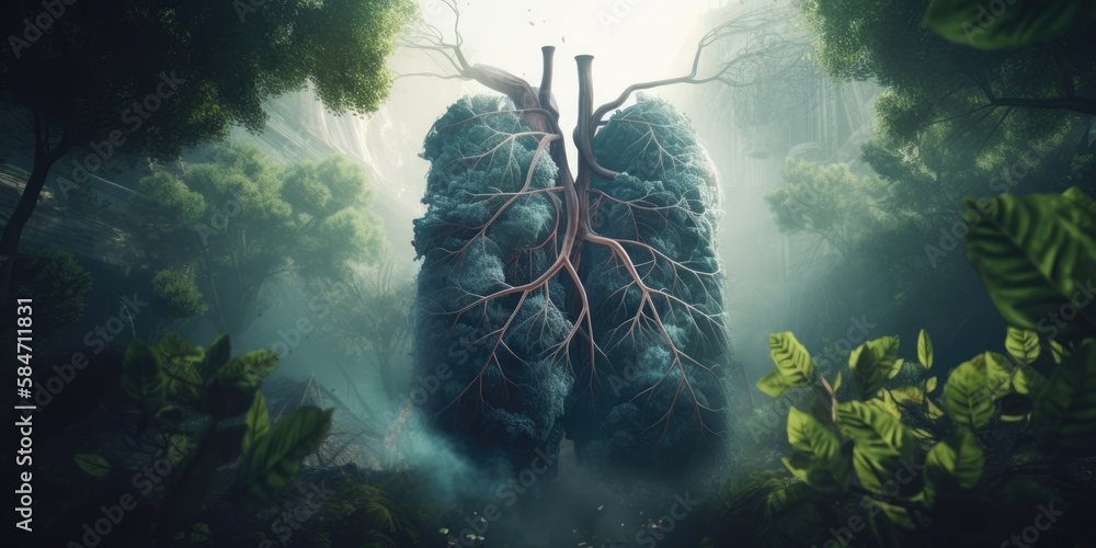 Lung Shaped Forest Symbolizing Oxygen Generation and Carbon Reduction ...
