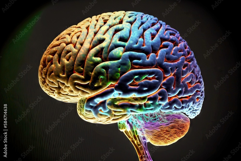 Multi-colored model of human brain with convolutions and vessels on ...