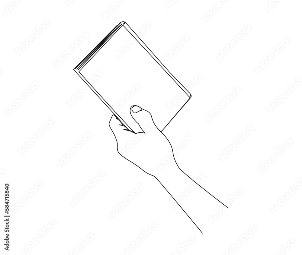 Continuous one line drawing of hand holding book. Hand holds novel line ...