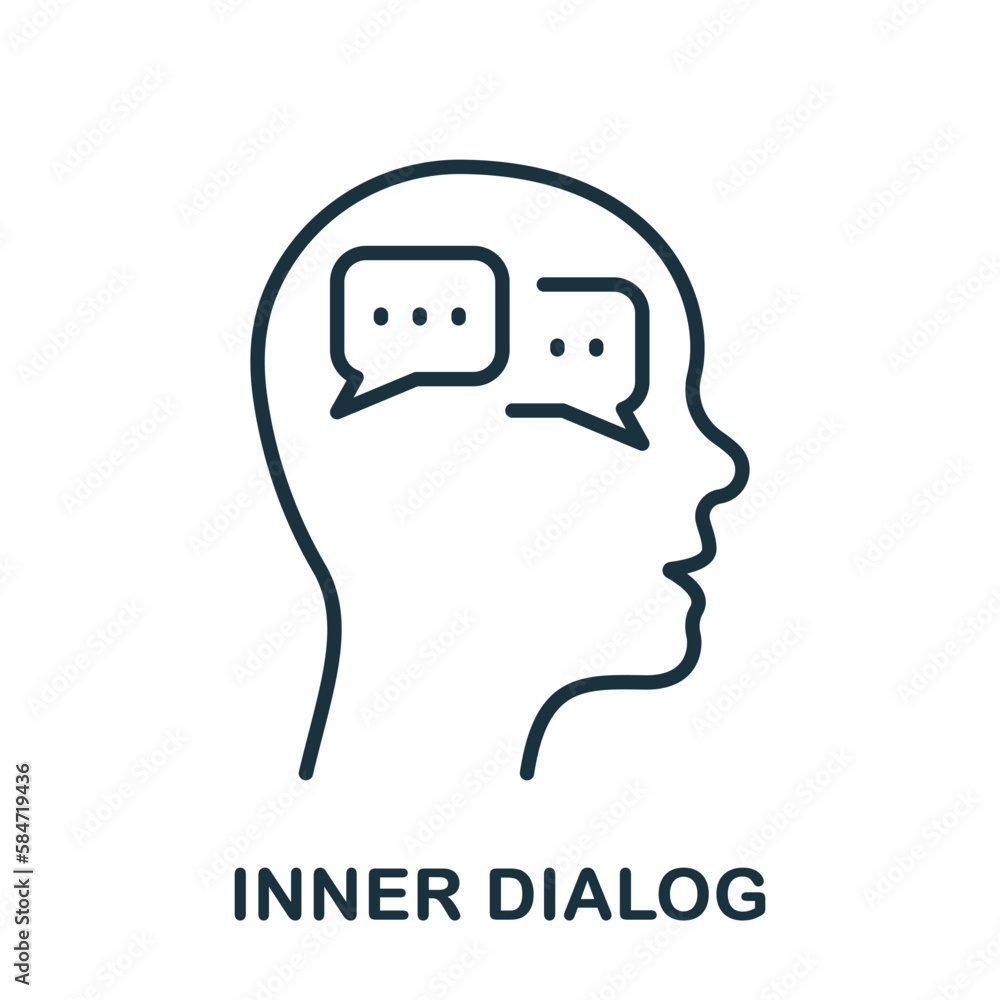 Inner Dialog in Human Head Line Icon. Person's Internal Conversation ...