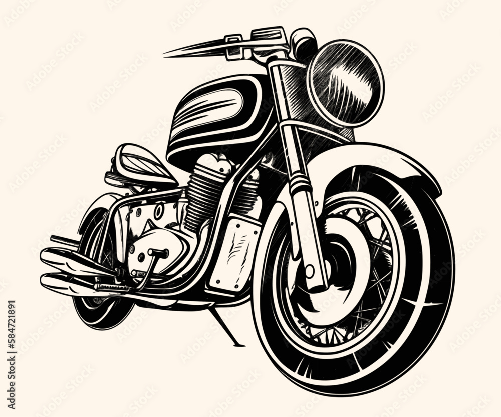 Vector Illustration of a Classic Motorcycle with lines drawing for logo ...
