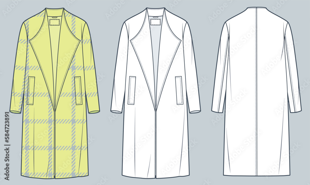 Unisex Coat technical fashion Illustration. Yellow plaid Coat ...