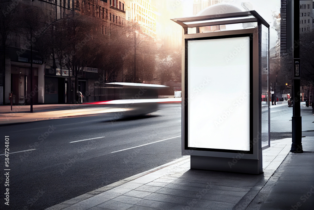 Billboard mockup at bus stop. Blank street billboard poster stand mock ...