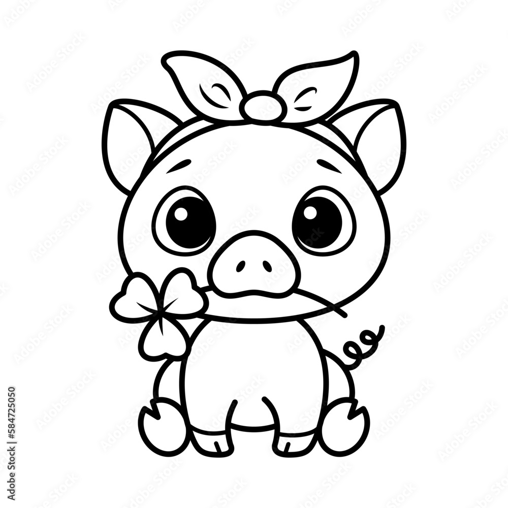 Cute Pig Coloring Page Cartoon Vector Illustration Stock Vector | Adobe ...