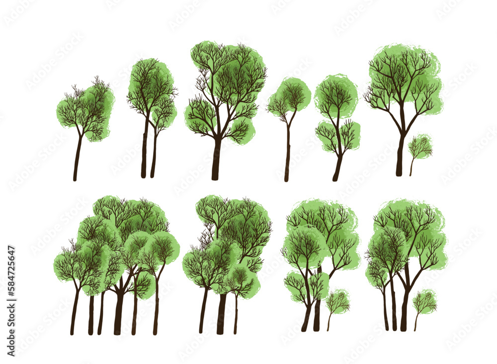 Tree cartoon illustration in sketch style. Drawing wood for landscape ...