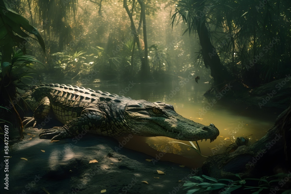Nile Crocodile in the Amazon Rainforest | Animal illustrations/backgrounds/wallpapers/portraits ...