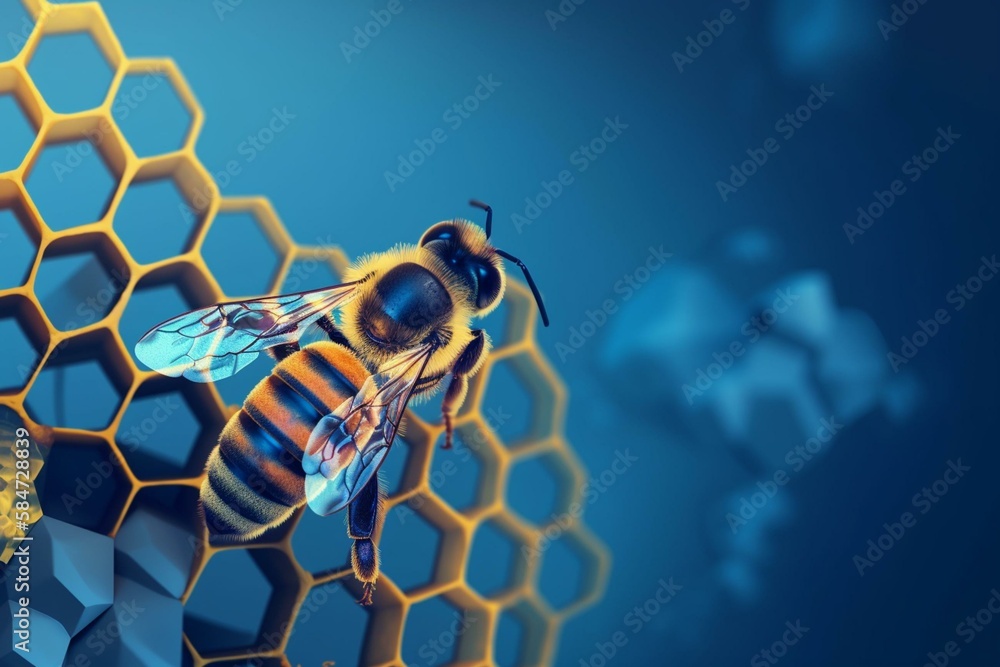 a bee is sitting on a honeycomb with honey combs in it's center and a ...