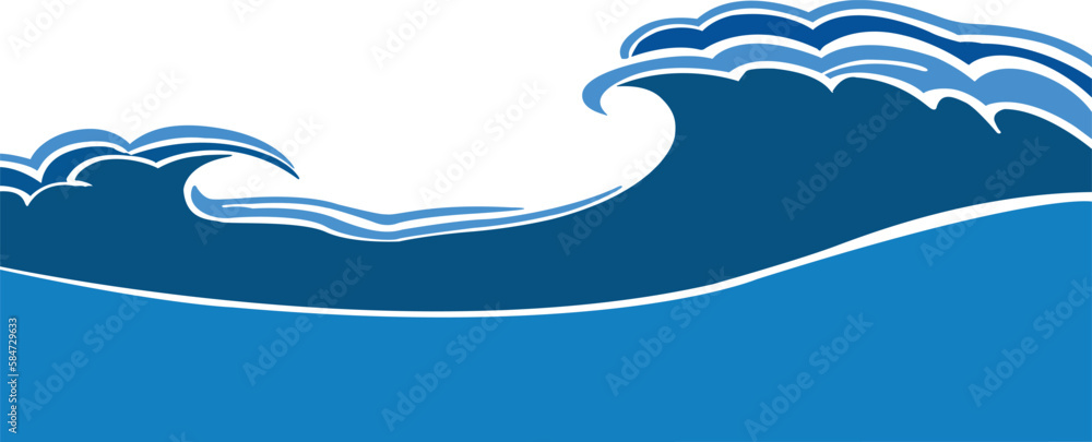 Ocean wave vector flat design style. Blue ocean wave vector ...
