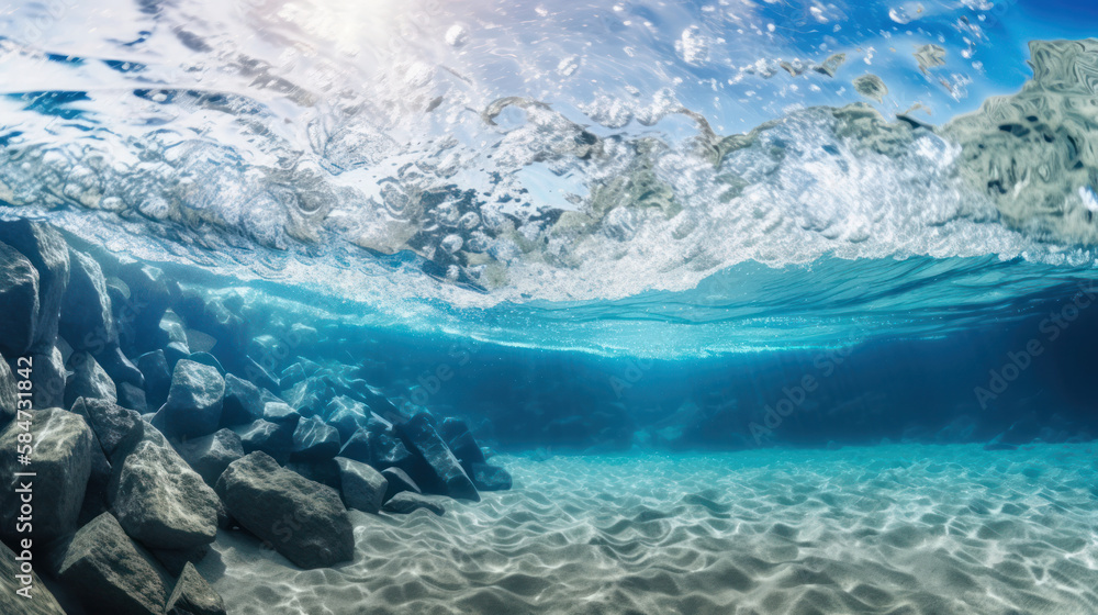 Ocean view seascape landscape with blue sky and sunlight big curly ...