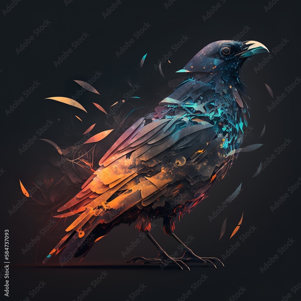 Abstract Bird on a Dark future concept black background turul color ...