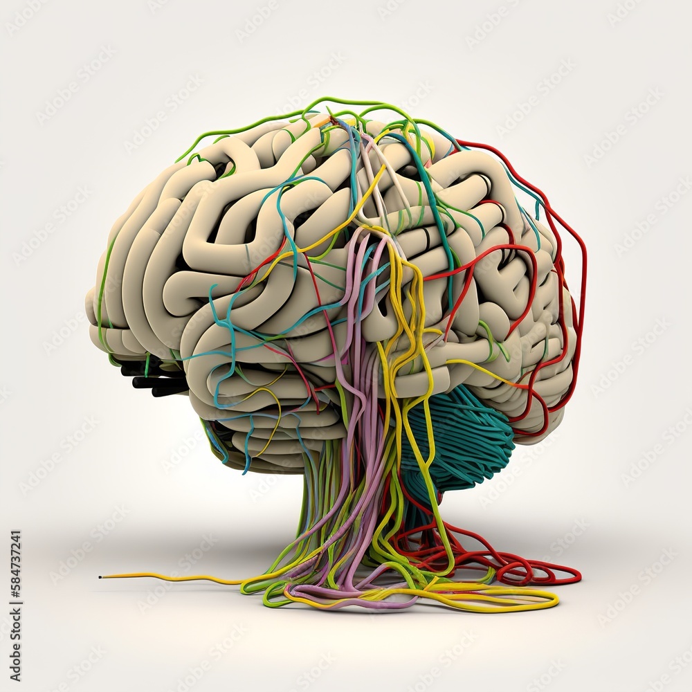 brain covered with colorful wires seam dressing dexterity handmade ...