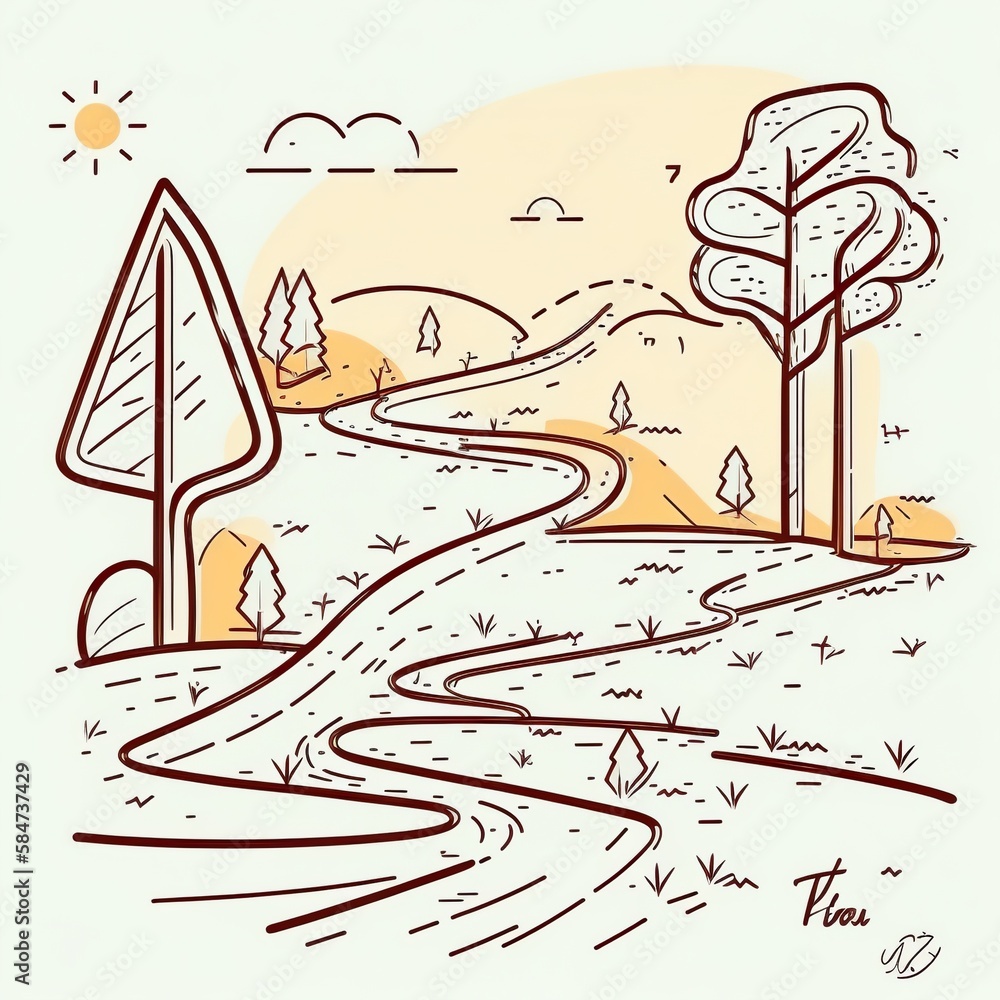 Continuous one line drawing of path and Location pointers. Simple pin ...