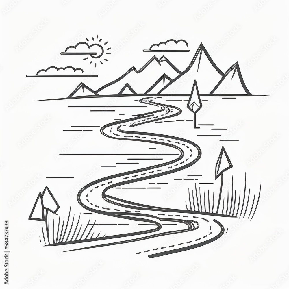 Continuous one line drawing of path and Location pointers. Simple pin ...