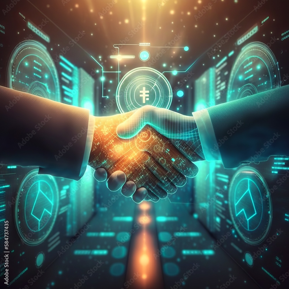 Crypto Business handshake on finance prosperity and money technology ...