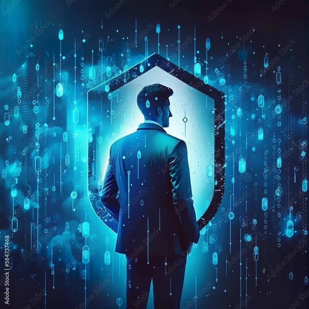 cyber security concept with businessman protect data and privacy and ...