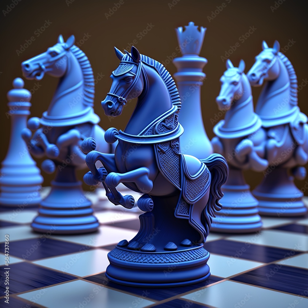 Knight chess attack to win the race. chess board, 3d, blue lightning ...