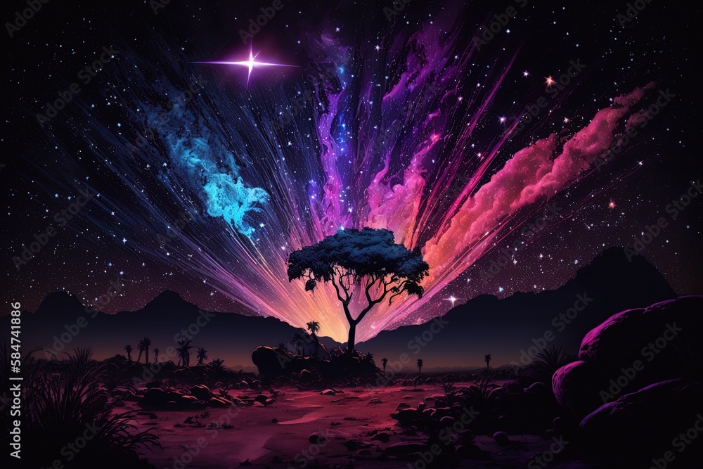 ภาพประกอบสต็อก Starlight in an Extinct Paradise - Stylized Gigantic ...
