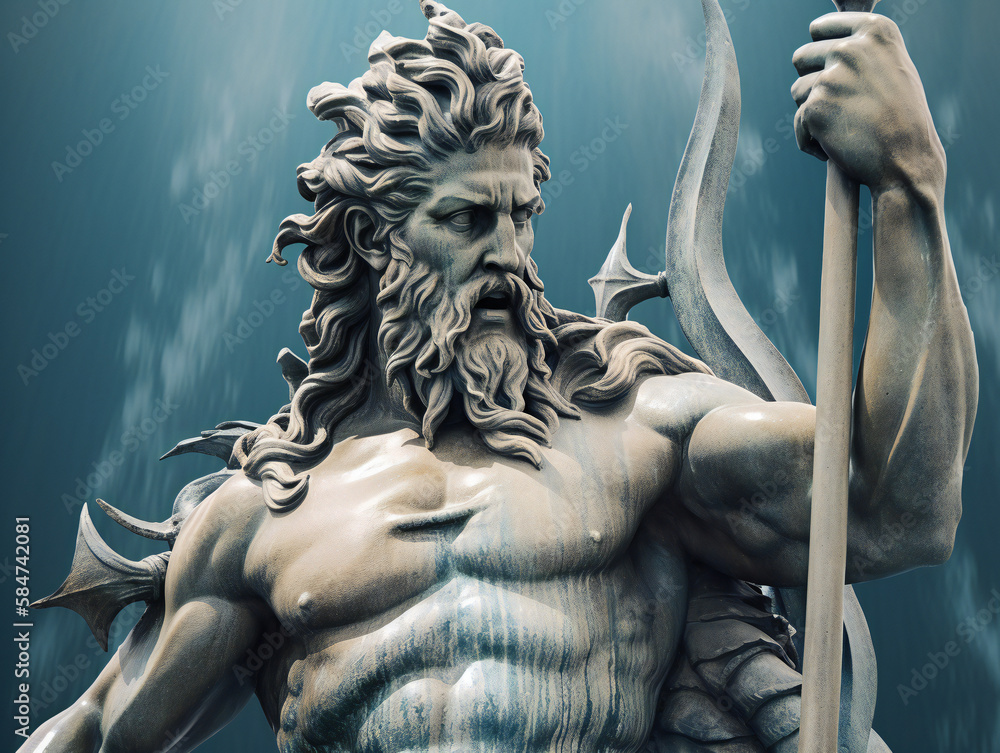 majestic poseidon statue, god of the sea, ancient greek mythology ...