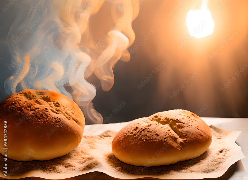 The photo shows beautifully baked bread that has been taken out of the ...