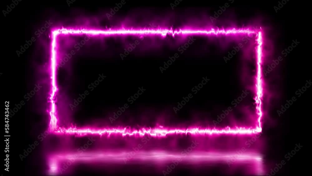 Abstract animated light Neon effect rectangle frame overlay Loop background for presentation ...