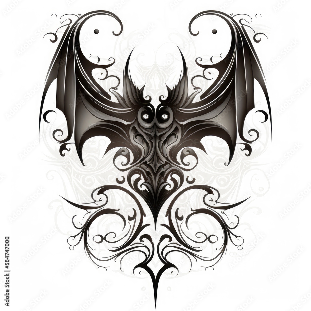 Stylized bat with open wings in black color on white background. Tattoo ...