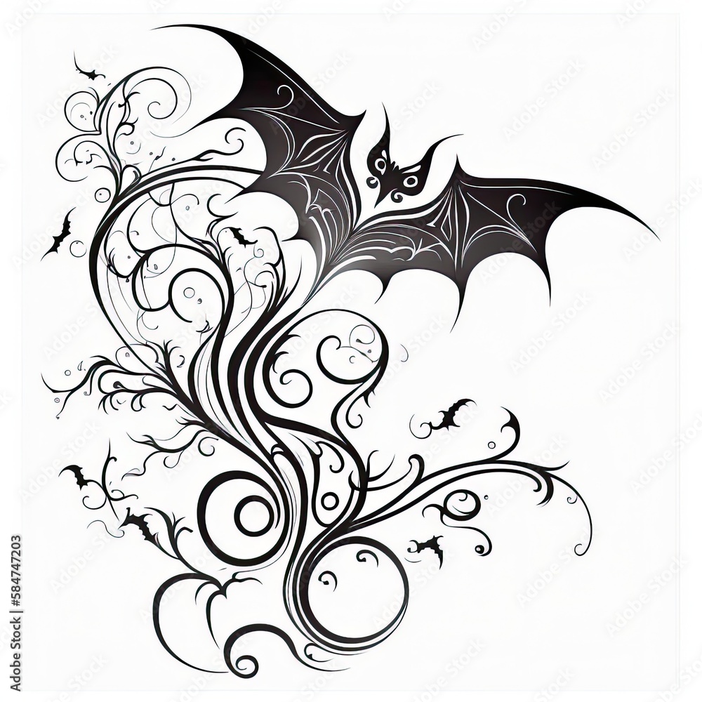 Stylized bat with open wings in black color on white background. Tattoo ...